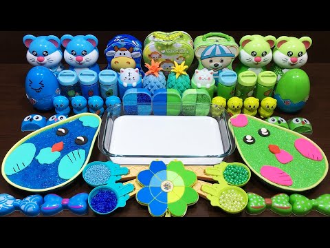 Blue Vs Green | Mixing Makeup and Beads into Slime ASMR! Satisfying Slime Videos #454