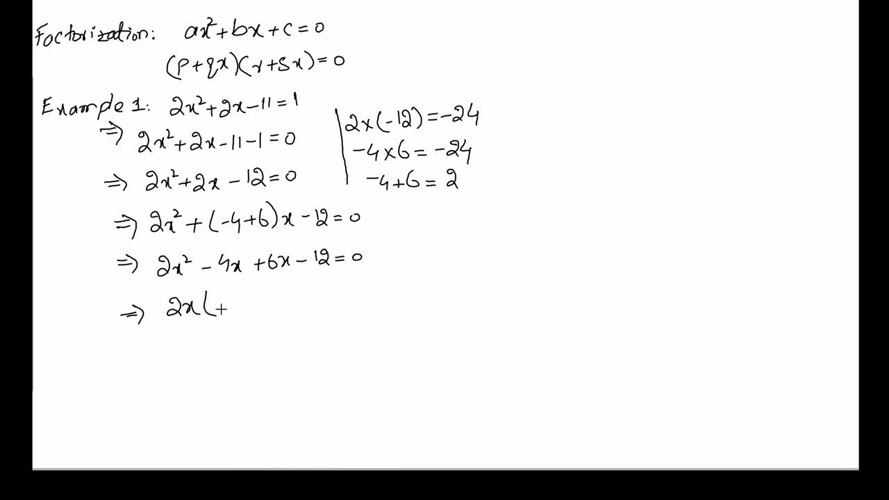 Factorization of Quadratic Equation. 2x^2+2x-11=1, 2x2+2x-11=1 - YouTube