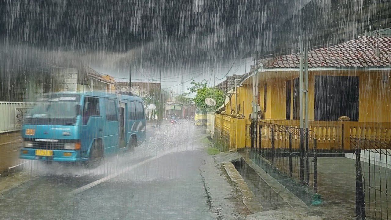 Beautiful heavy rain in my village, falling asleep faster with the ...