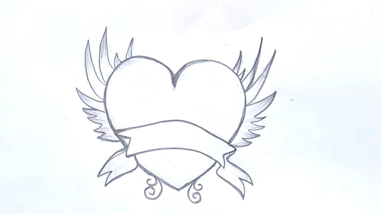 Heart drawing with tattoo design | Heart drawing with wings | How to ...