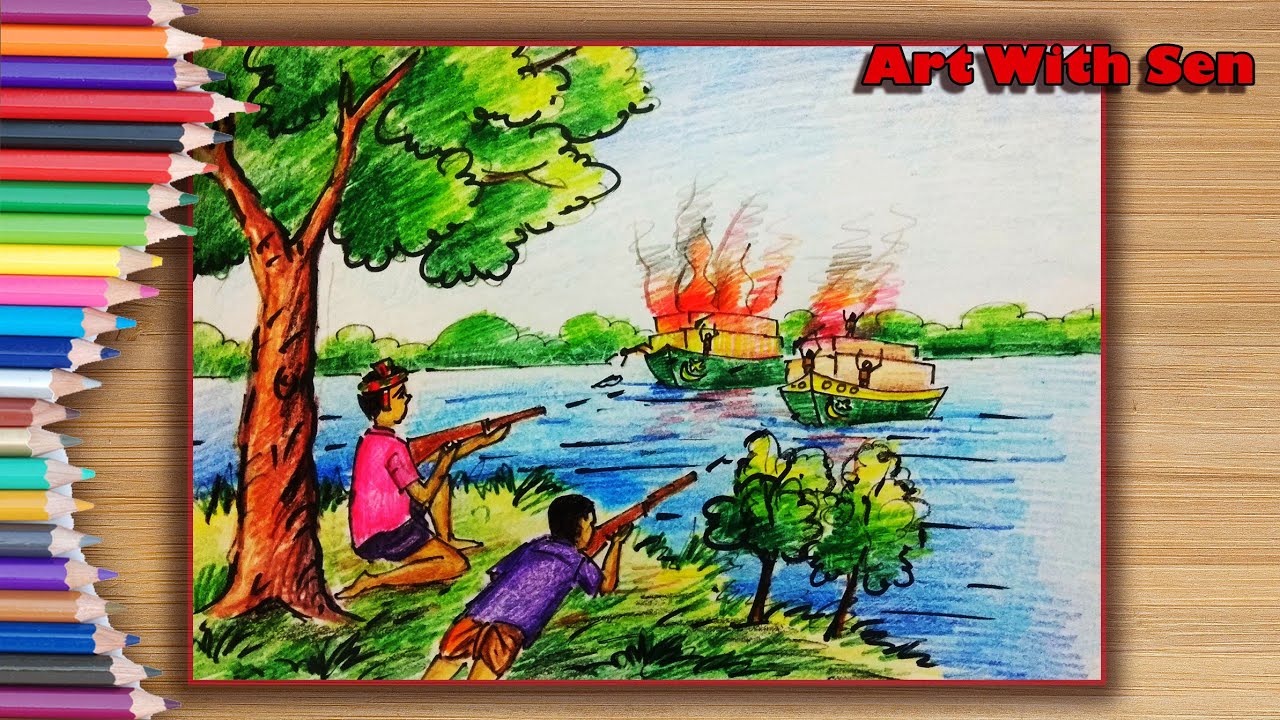 Liberation War scenery drawing for beginners| Muktijoddher scenery ...