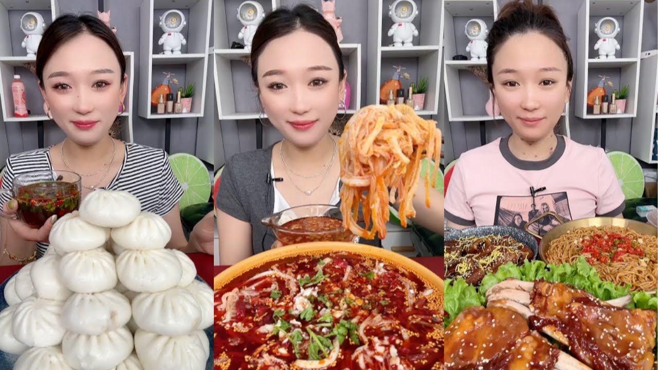 Real Daning Mukbang Pork Steam Buns, Spicy Chinese Shabu Shabu - YouTube
