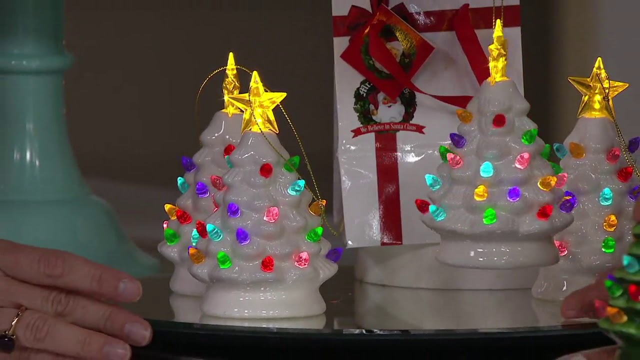 Mr. Christmas Set of 4 Lit Nostalgic Tree Ornaments with Gift Bags on ...
