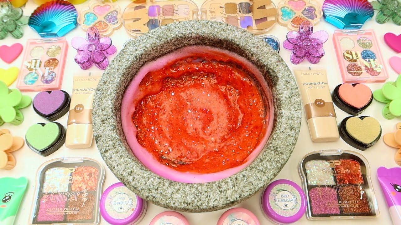 Satisfying Video How to Make Sparkling Red Slime Cosmetics Makeup ...