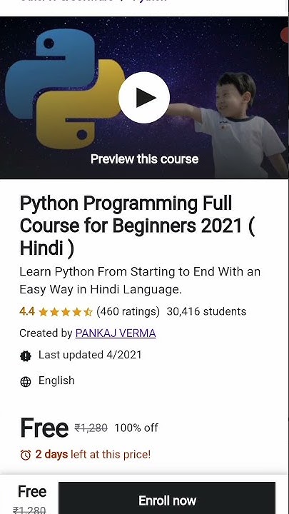 Python Programming Full Course Hindi 2021 Python Course In Hindi Free Free Udemy Course 7890