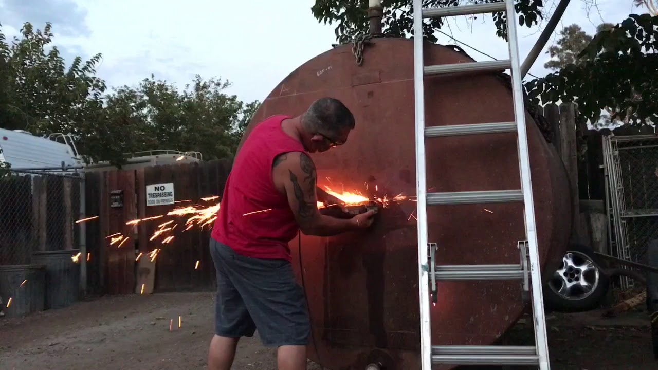 How to cut open a propane tank or fuel tank, Part #2, Giant smoker BBQ ...