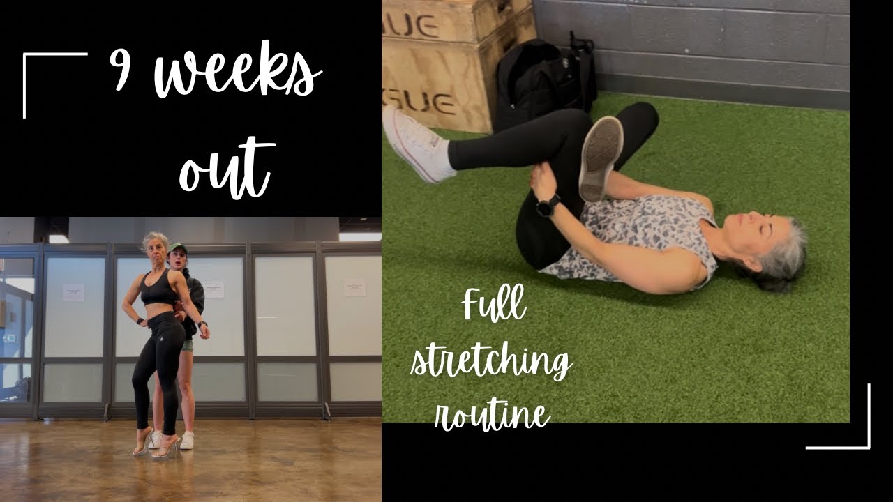 9 weeks out, full stretching routine, posing with coach - YouTube