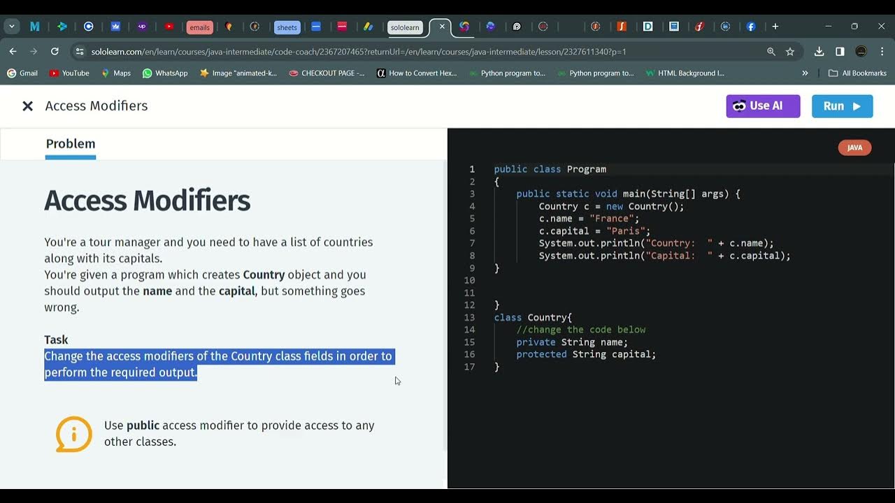 04 Access Modifiers Java Intermediate Sololearn Youtube