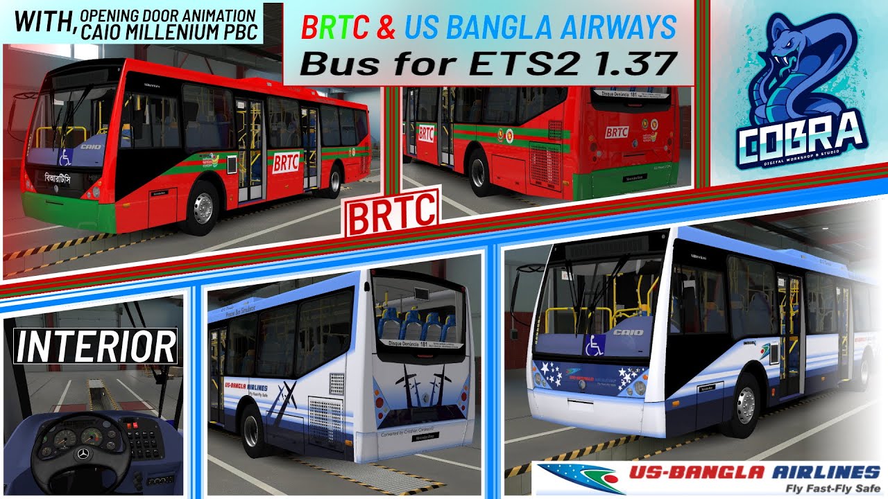#ETS2 | BRTC + US Bangla AC bus mod v.1.37 | Opening door Animation ...