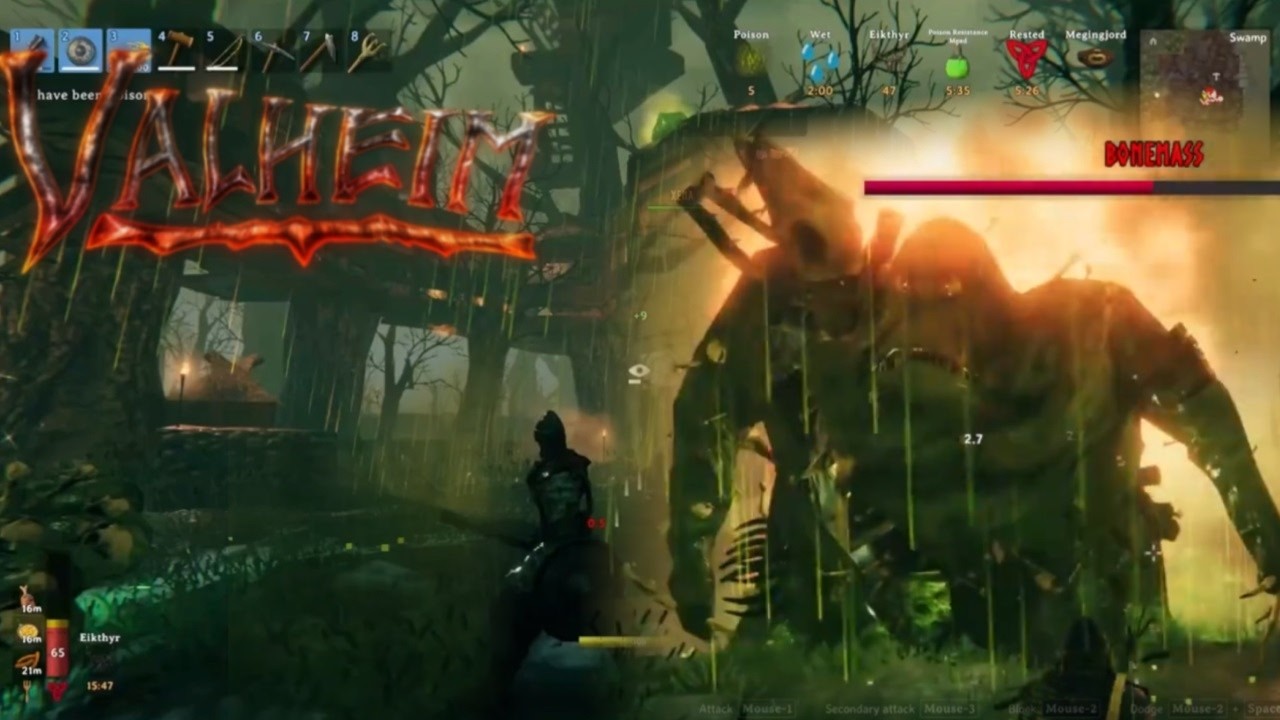 Bonemass Boss Battle at our Swamp Treehouse Base #valheim - YouTube