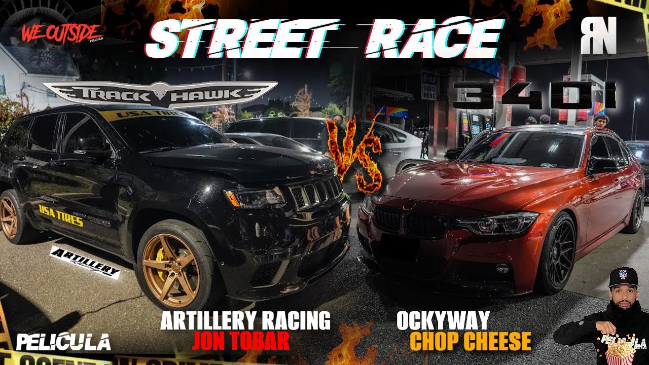 STREET RACE JEEP TRACK HAWK VS BMW F30 4K POT GETS HEATED COPS PULL US ...