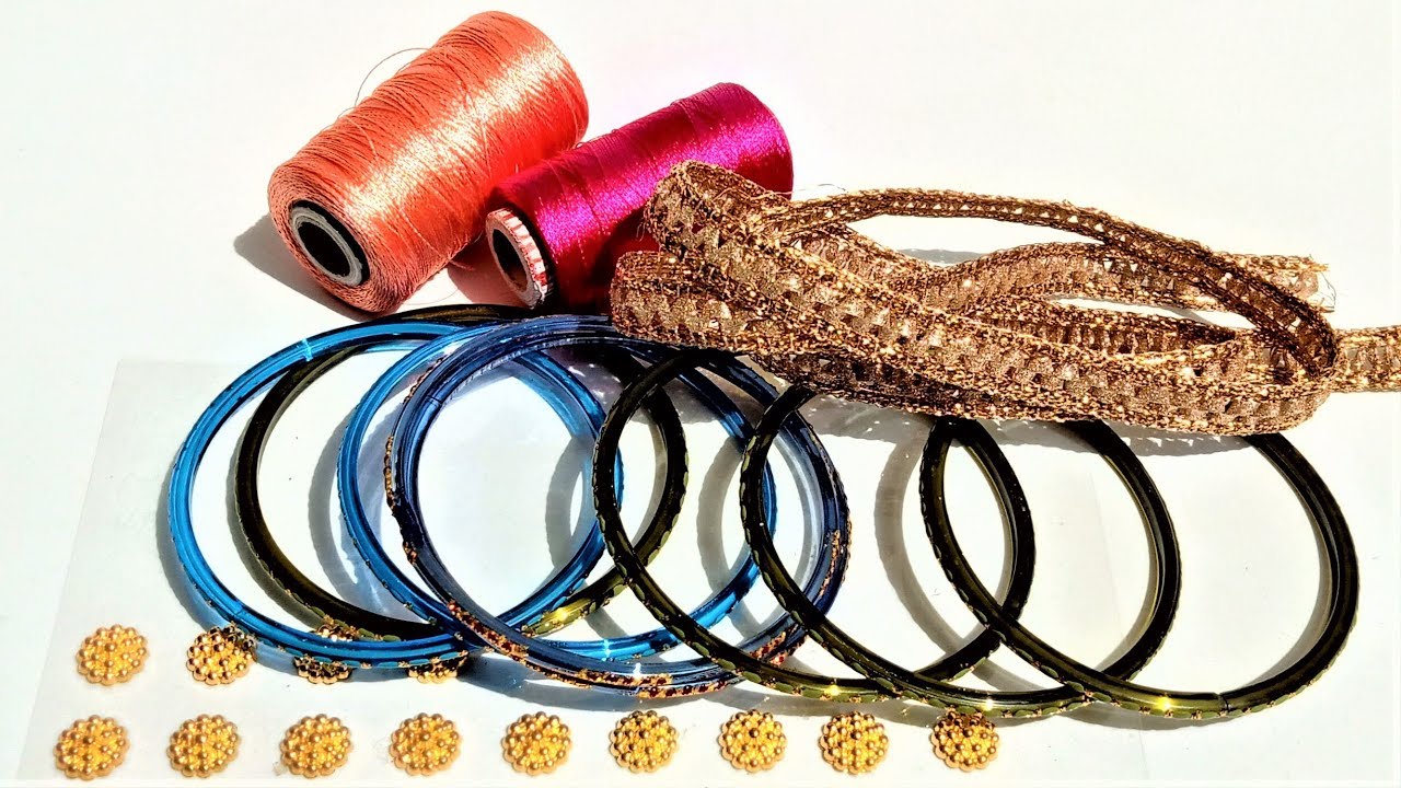 Bangles Making Ideas With Lace and Silk Thread | Old Bangles Reuse ...