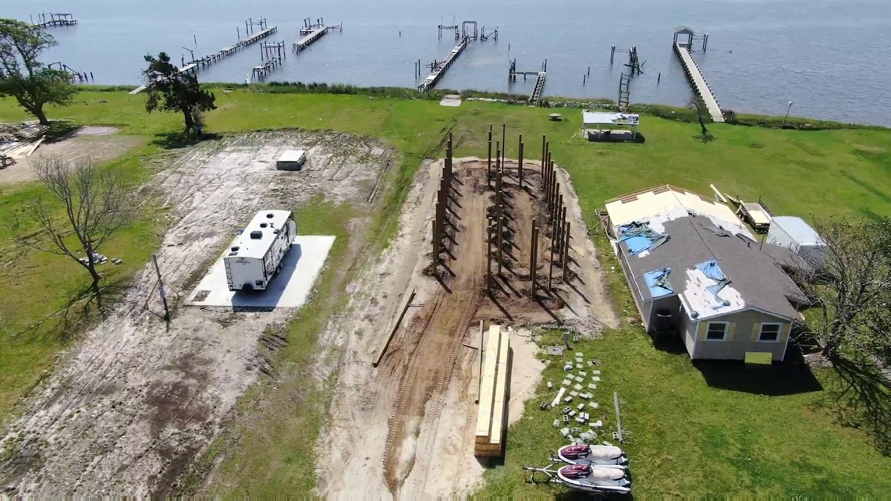 Beach Cottage Pilings Installed April 24, 2019 - YouTube