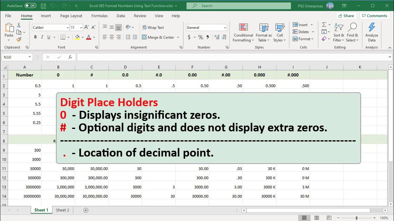 How to Format Numbers Using TEXT Function in Excel - Office 365 - YouTube