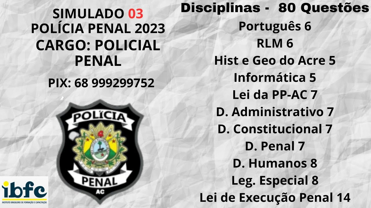 POLÍCIA PENAL - CADA DIA MAIS PERTO - SIMULADO R$ 15,00 - YouTube