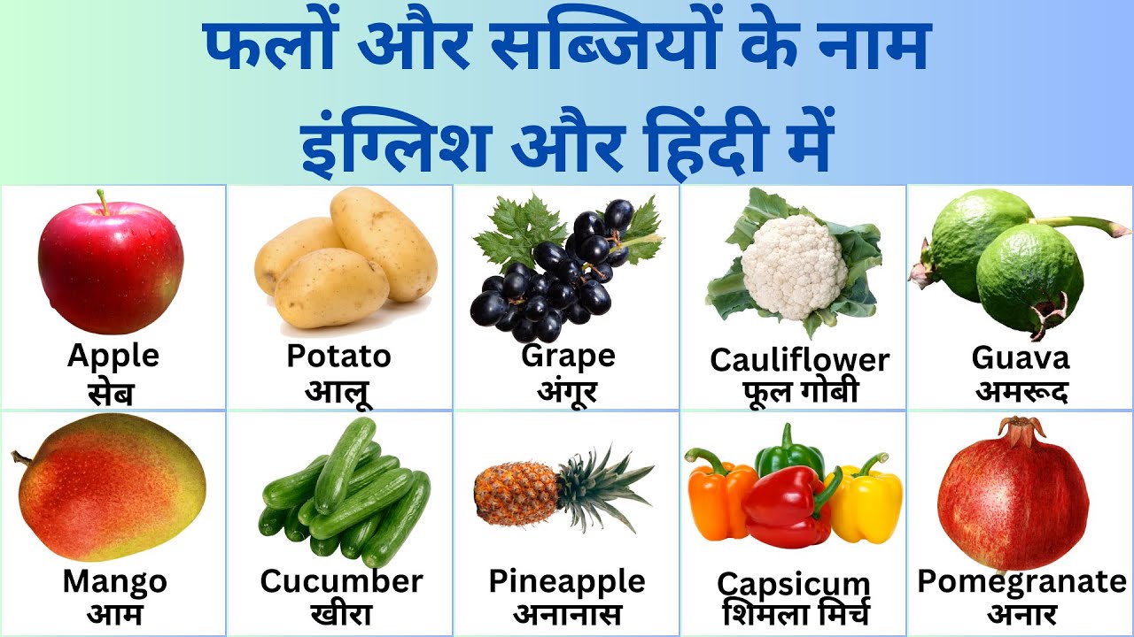 Fruits and vegetable Names for Kids in English & Hindi | फलों और ...