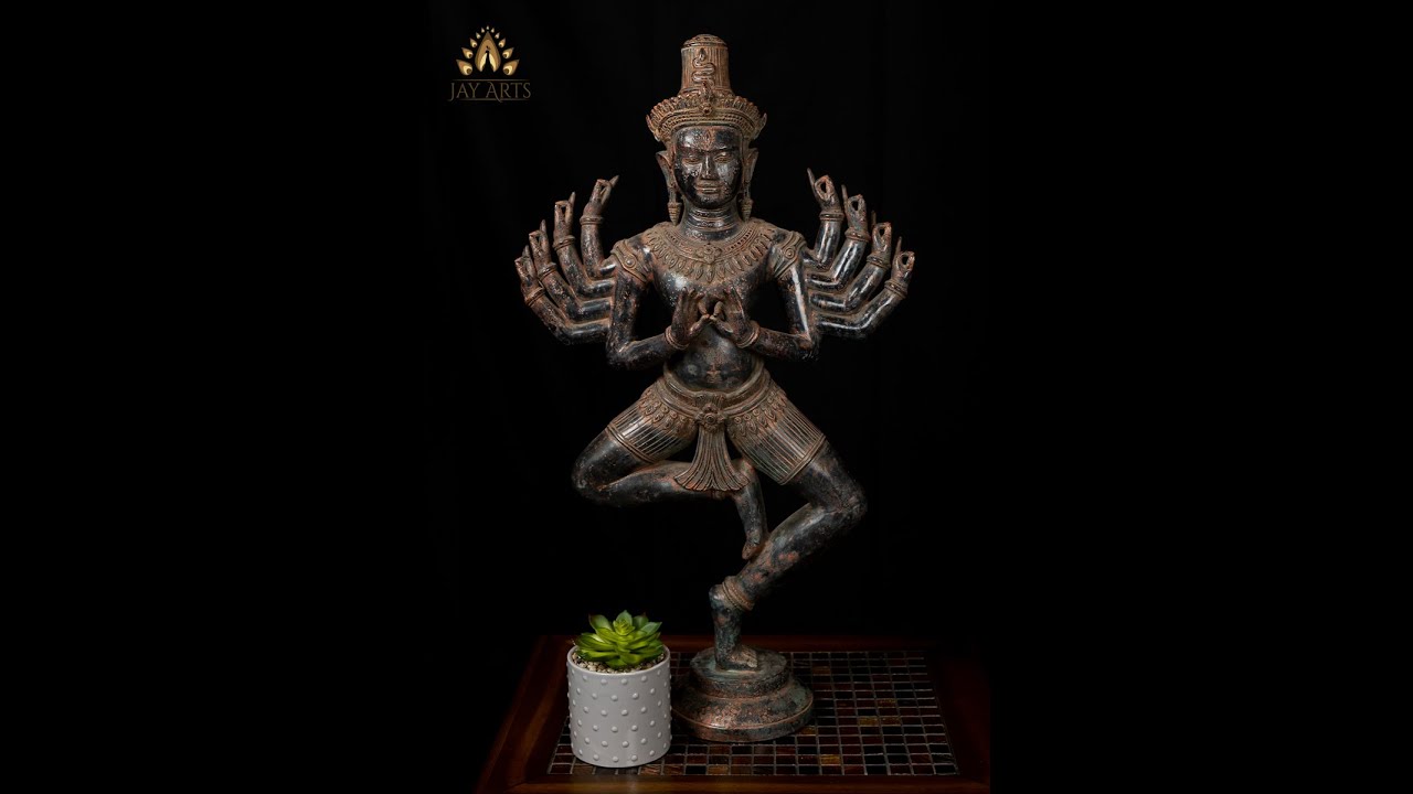 28" Dancing Shiva with 10 Arms in Vitarka Mudra - Antique Bayon Style ...