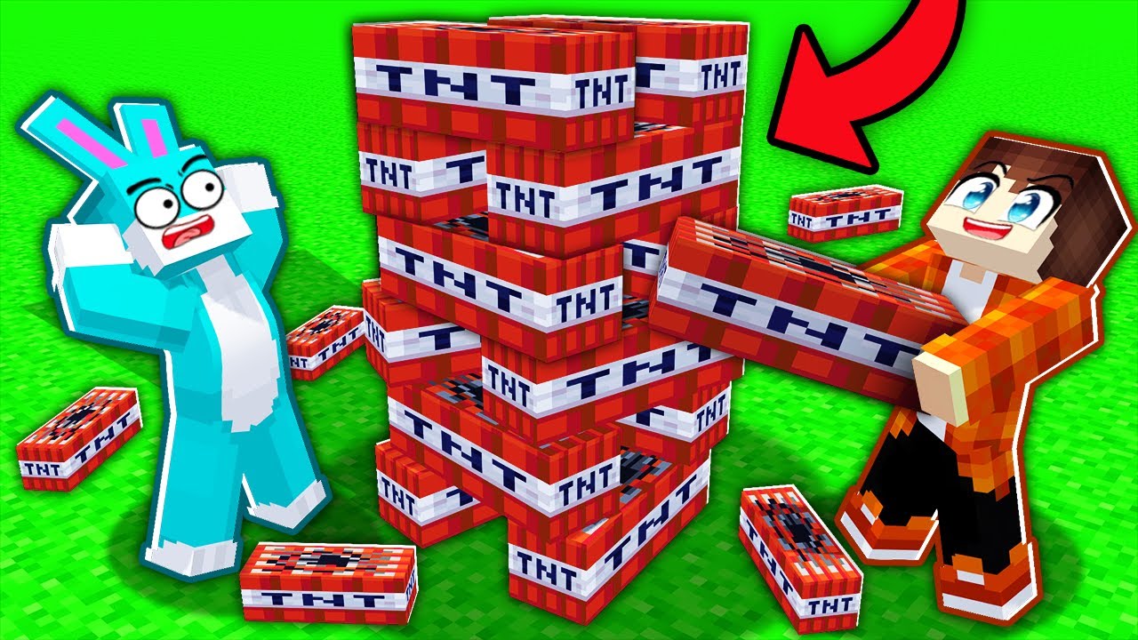 TNT JENGA CHALLENGE Max and Bax in Minecraft - YouTube