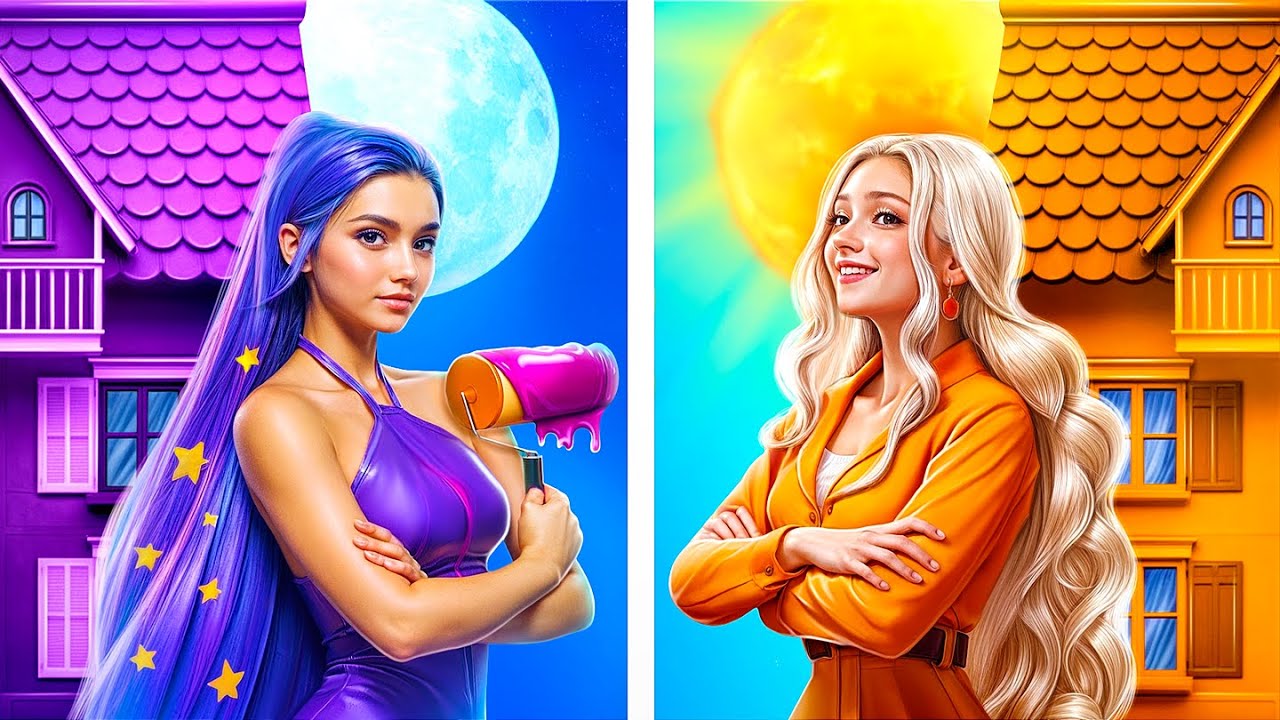 SUN Girl vs MOON Girl Extreme House GLOW UP! Day Girl vs Night Girl ...
