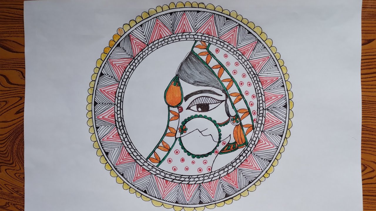 How to draw a madhubani painting 🎨🖌️ / simple madhubani painting ...
