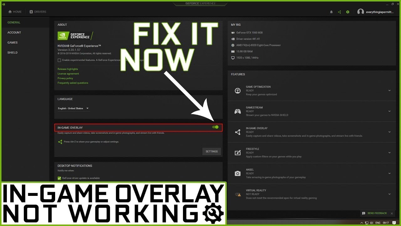 how to fix geforce geforce experience in game overlay not turning on ...