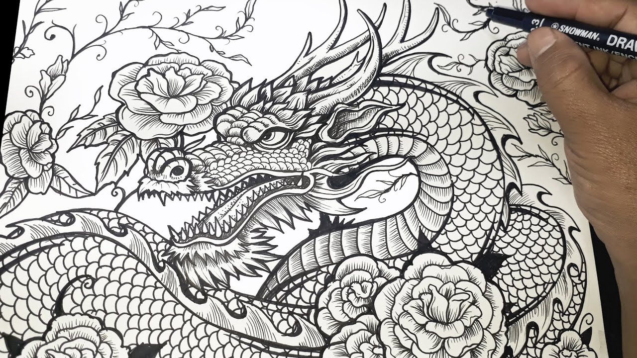 How To Draw Dragon Artistic l Menggambar Naga Artistic - YouTube