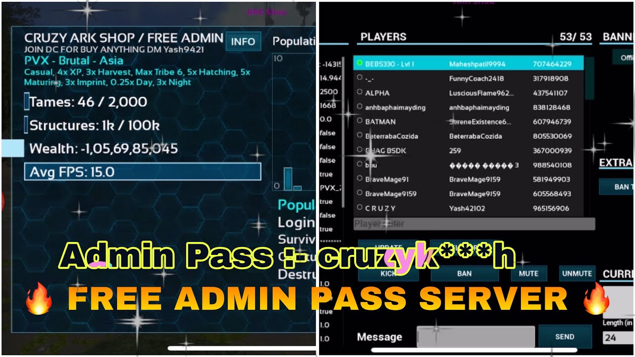 Ark mobile free admin pass server by @ArkCruzyYT 🔥 ️ - YouTube