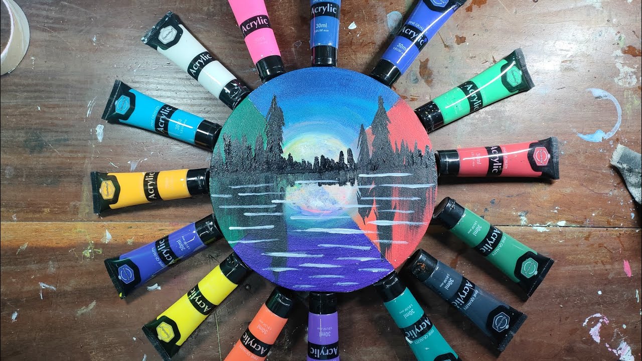 how to paint moonlight scenery . Moonlight scenery painting by Acrylic ...