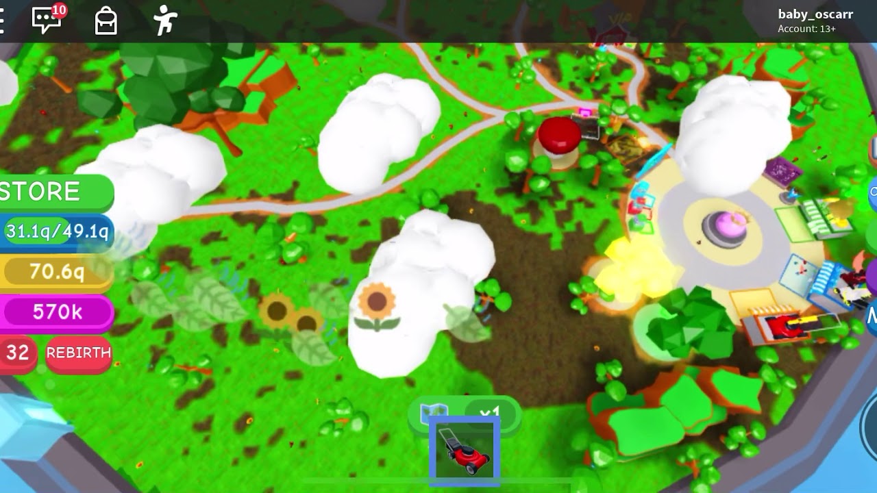Playing lawn mowing simulator on roblox new update - YouTube