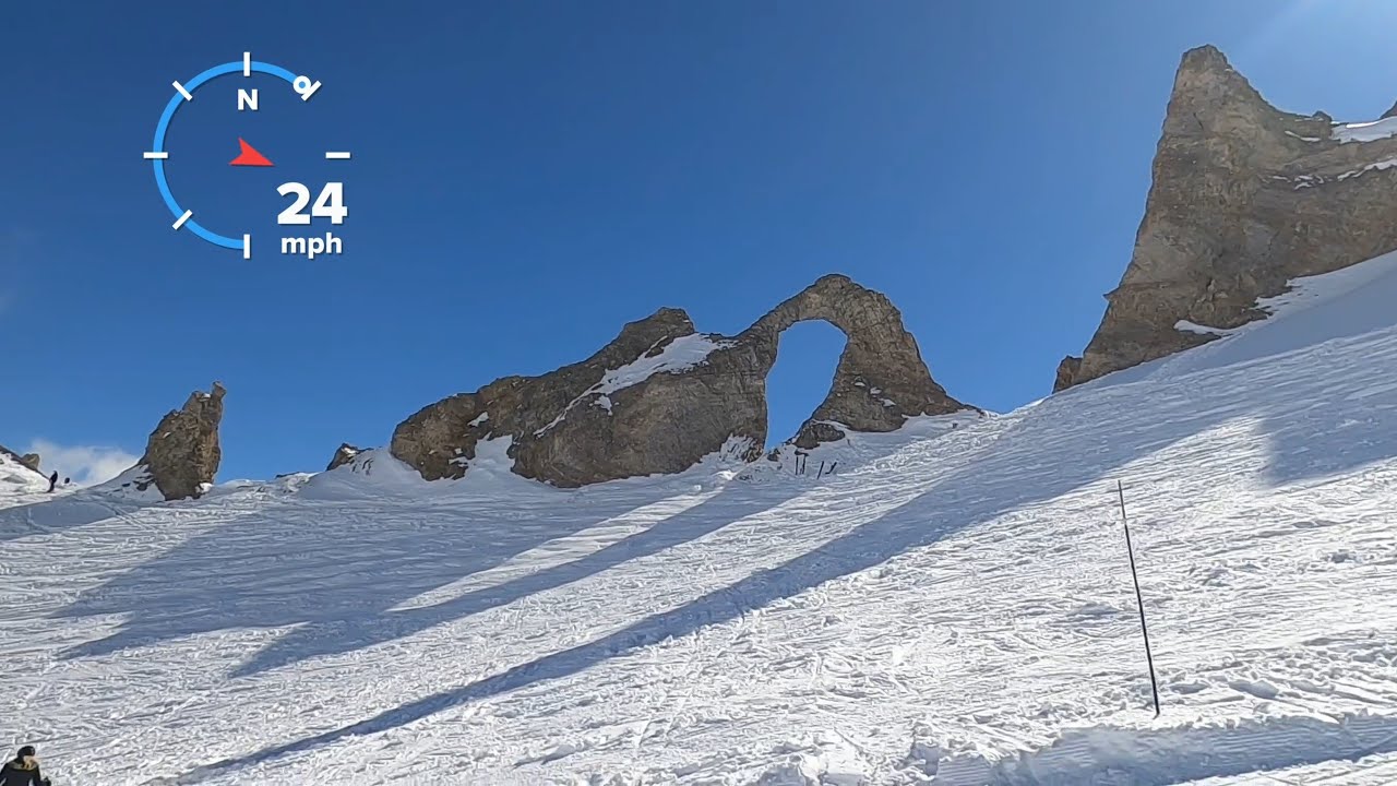30MPH Skiing the Eye of the Needle Blue Corniche Slope in Tignes ...
