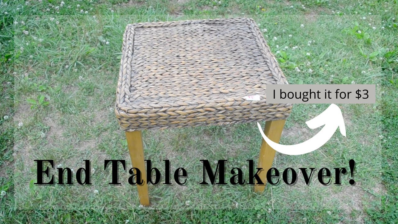 $3 Thrifted End Table Makeover! / updating a wicker side table using ...