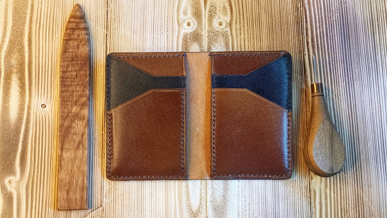 Making a leather folding card holder/cow leather card holder - YouTube