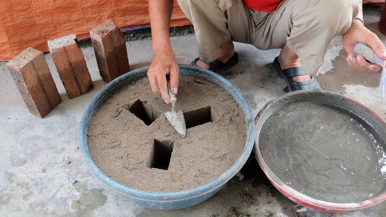 Ideas Cement At Home - Skill Making Pot From Cement Combined Bricks ...
