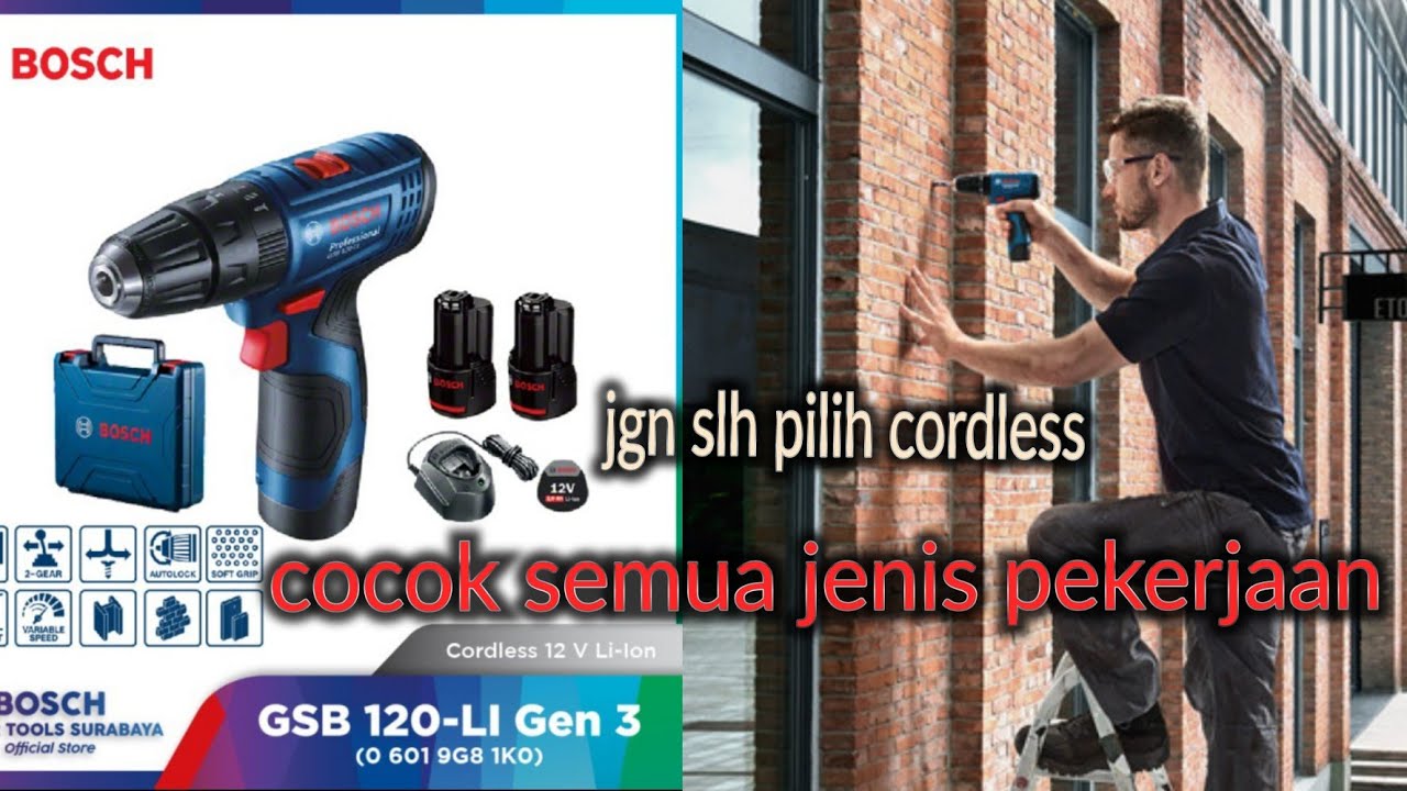 Bor Cordless Bosch GSB 120 LI G3. Profesional Kombinasi cocok di segala ...