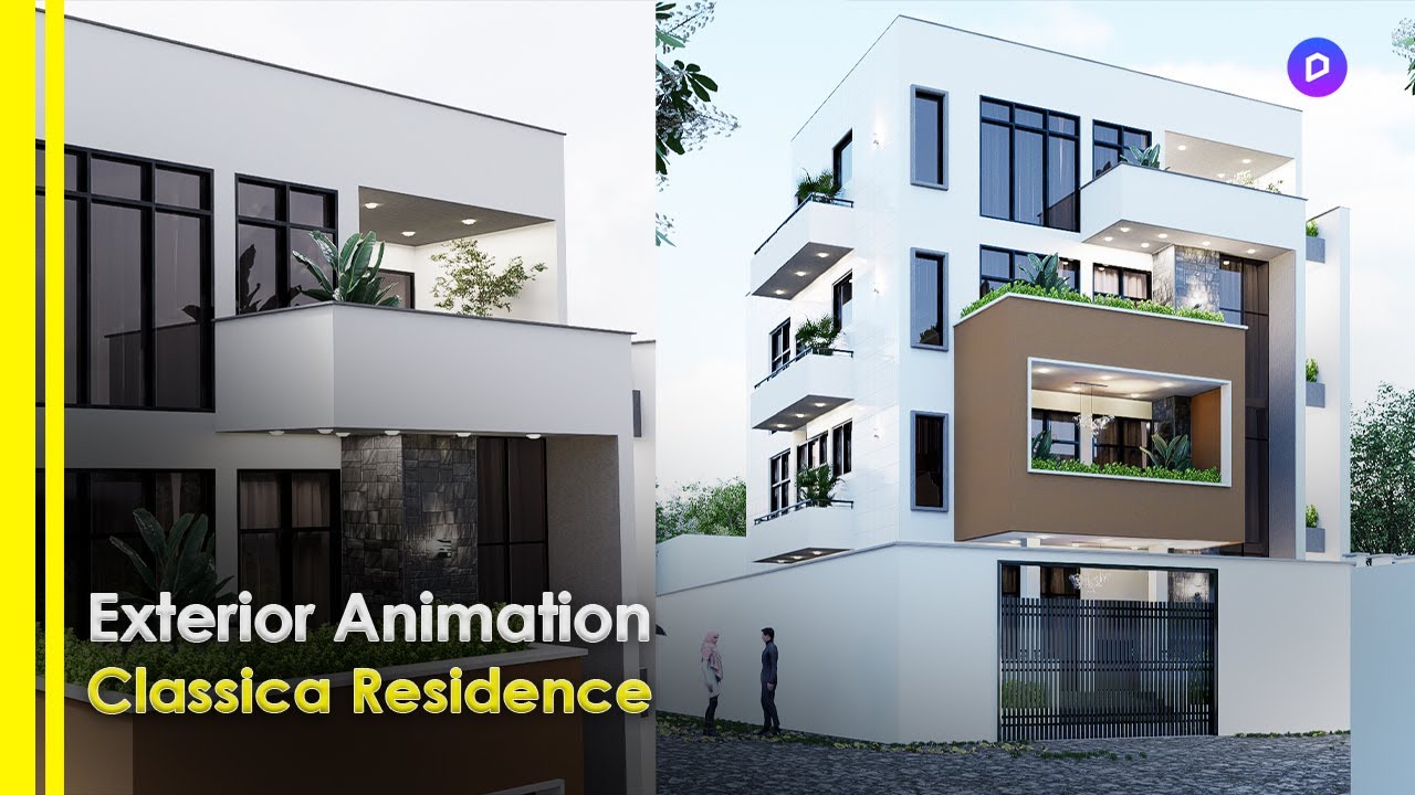 Modern G+2 Residence Exterior Animation - YouTube