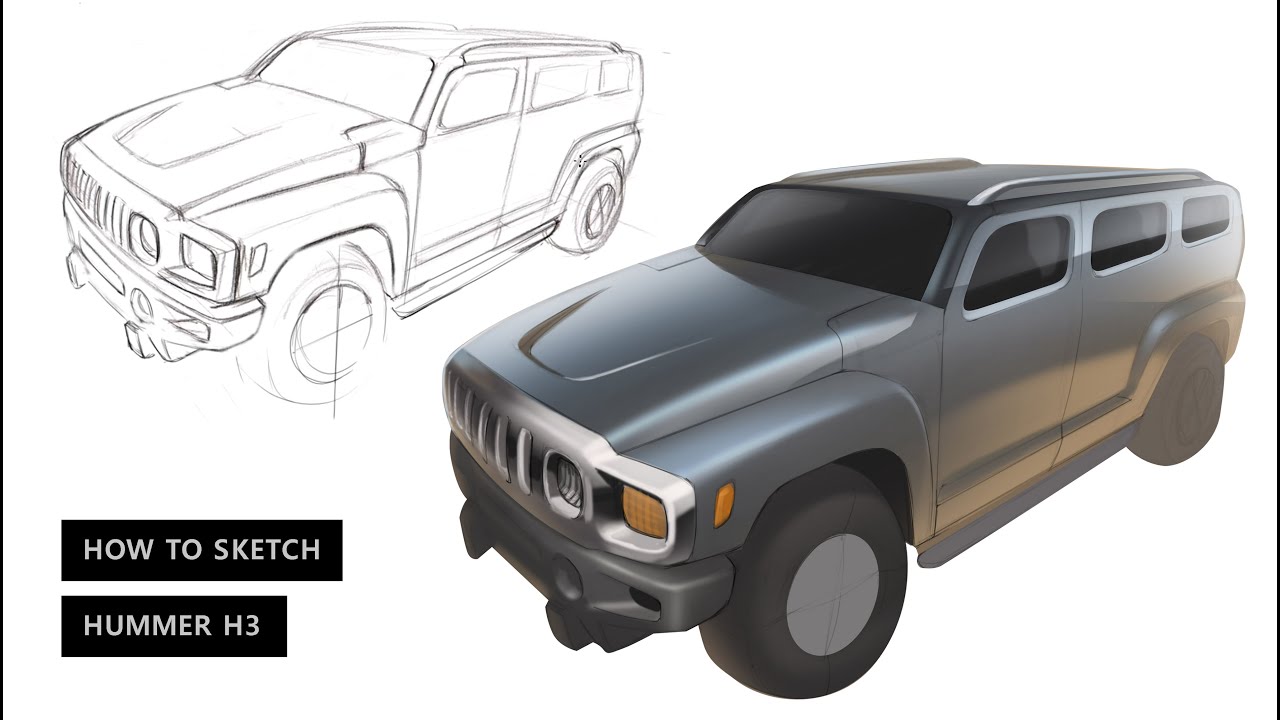 How to sketch HUMMER H3 SKETCH 허머 H3 스케치 - YouTube