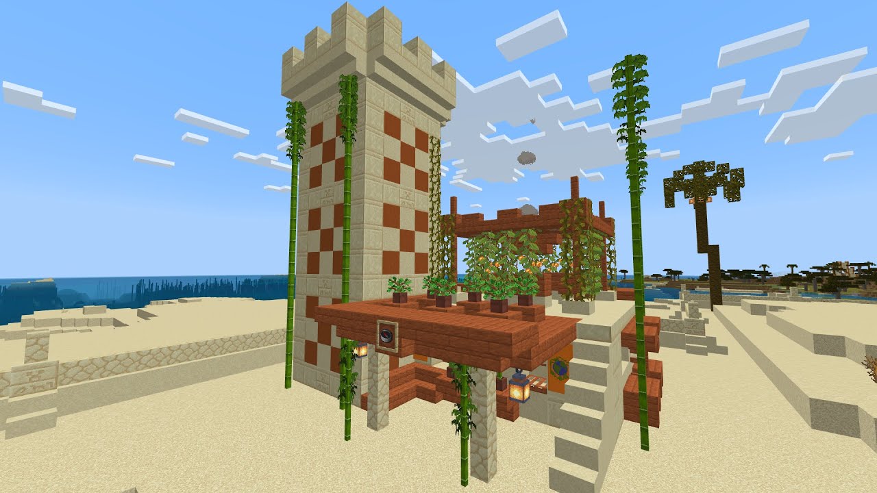 How to Build a Desert Cartographer's Tower & House in Minecraft - YouTube