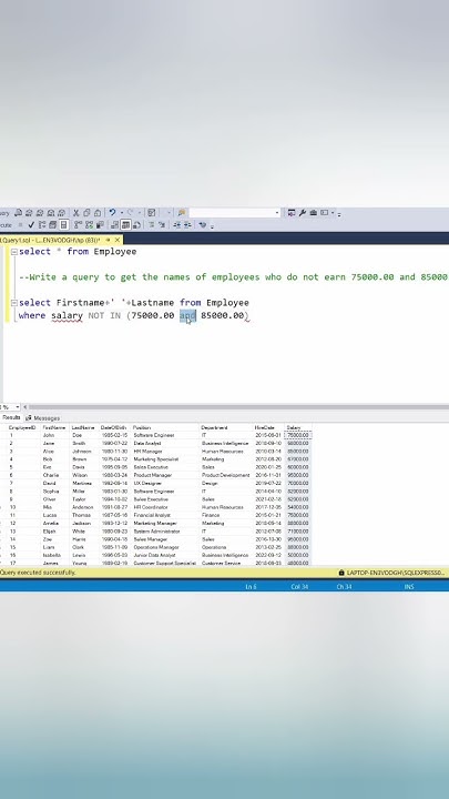 SQL Trick: Exclude a Salary with NOT IN! #sql #shorts #education - YouTube