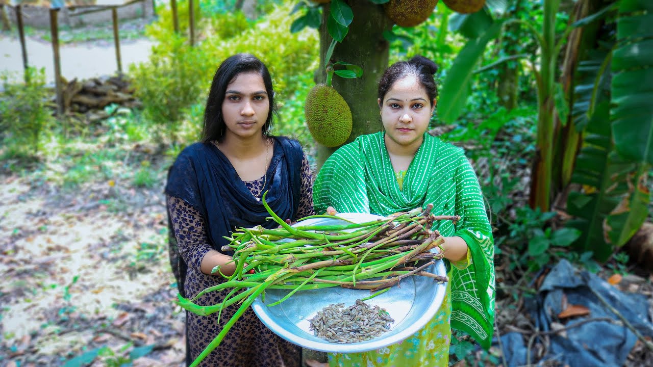 Tiny Shrimp with Taro Stolon Cooking Recipe by Village Food Life - YouTube