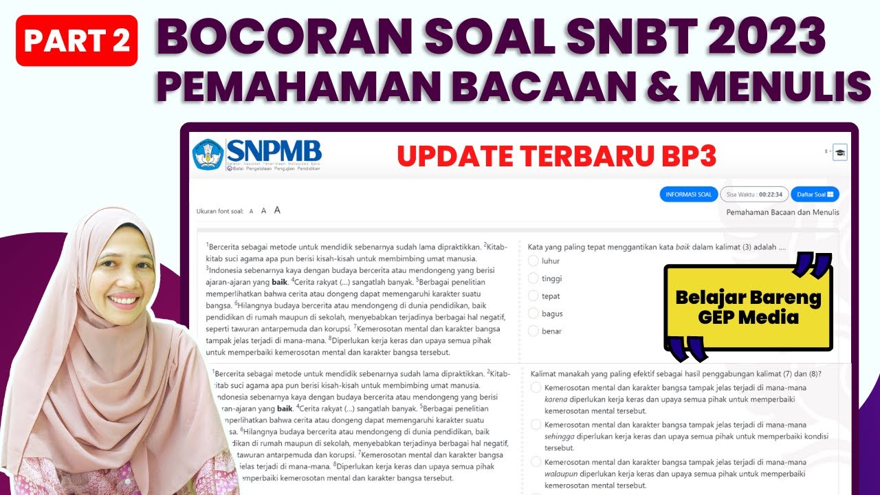 BOCORAN SOAL UTBK SNBT 2023 PEMAHAMAN BACAAN DAN MENULIS PART 2 | RESMI DARI SNPMB BP3 - YouTube