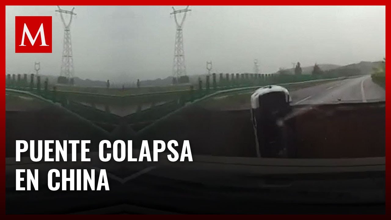 Hombre es rescatado de puente colapsado en China - YouTube