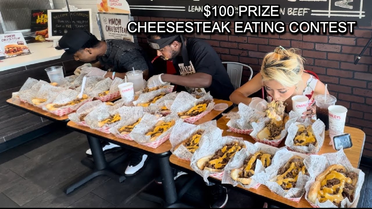 $100 CASH PRIZE CHEESESTEAK EATING CONTEST!! #RainaisCrazy - YouTube