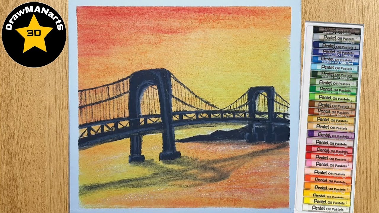 Easy oil pastel drawing - san francisco bridge | step by step | very ...