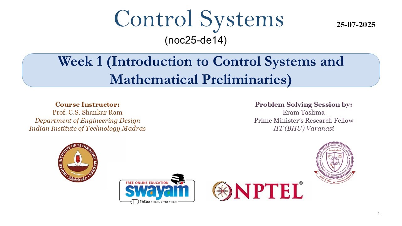 Week 1 Introduction to Control Systems and Mathematical Preliminaries ...