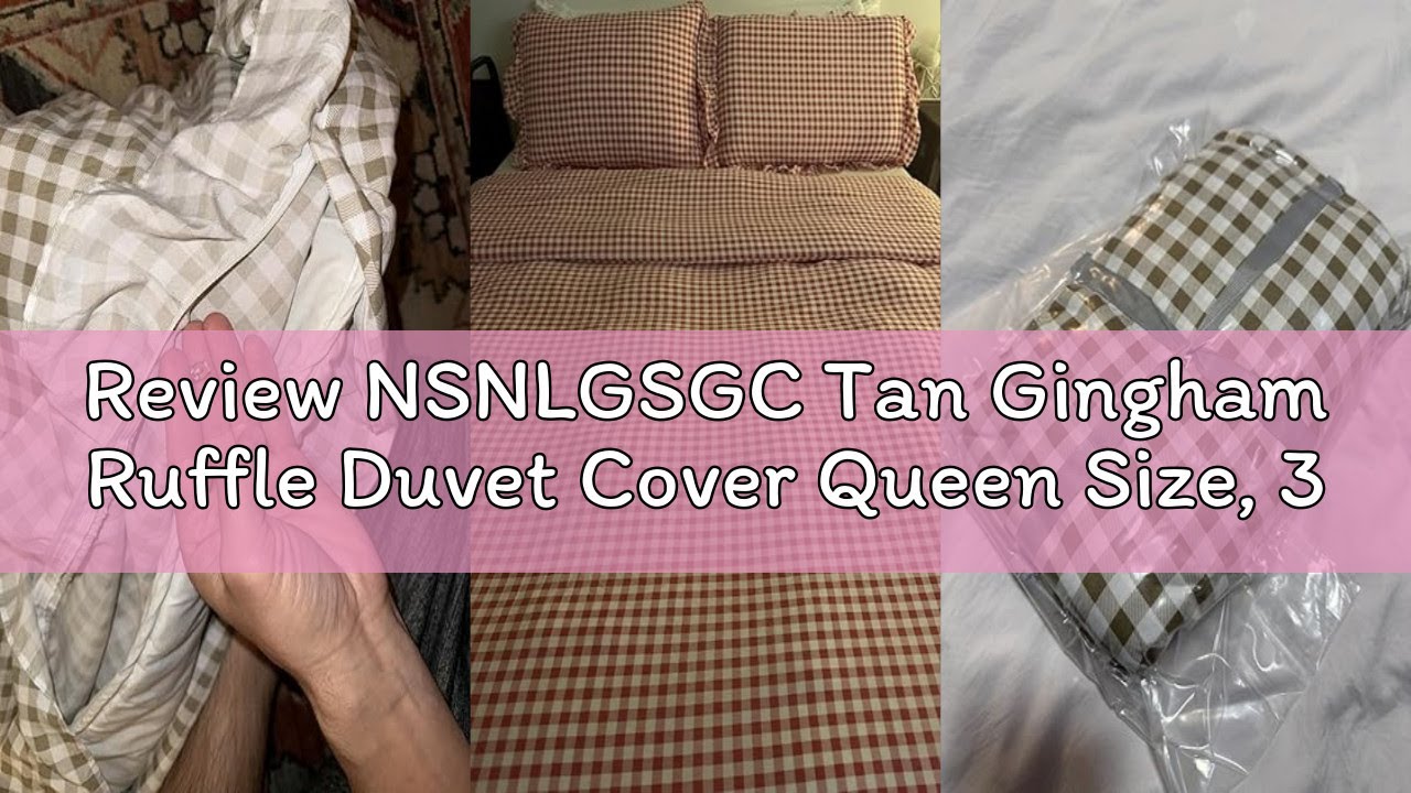 Review NSNLGSGC Tan Gingham Ruffle Duvet Cover Queen Size, 3 Pieces Taupe Soft Pre-Washed ...