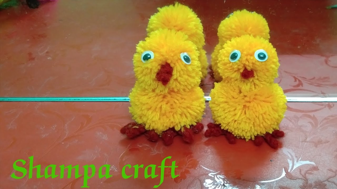 #super easy pom pom chicken making idea with woolen _ Diy pom pom chick ...