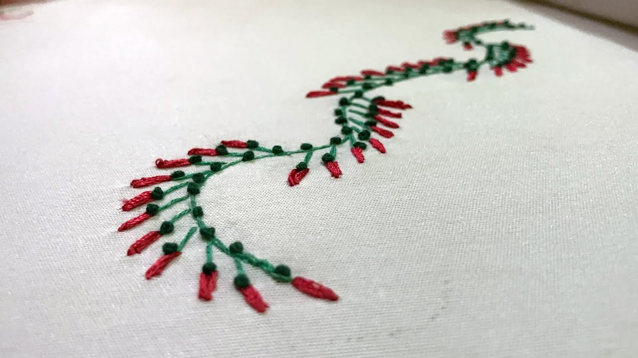 Hand Craft Embroidery design with Green & Red Thread | Traditional ...