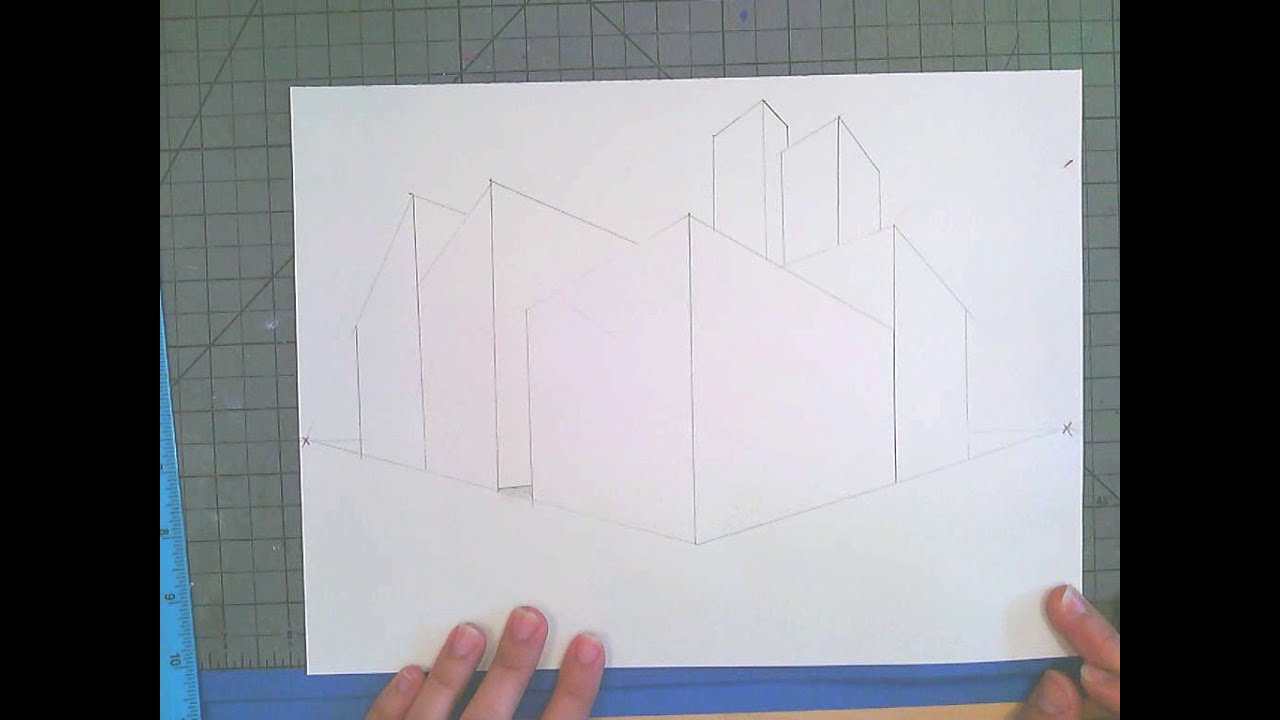 1st steps for 2 point perspective street corner - YouTube