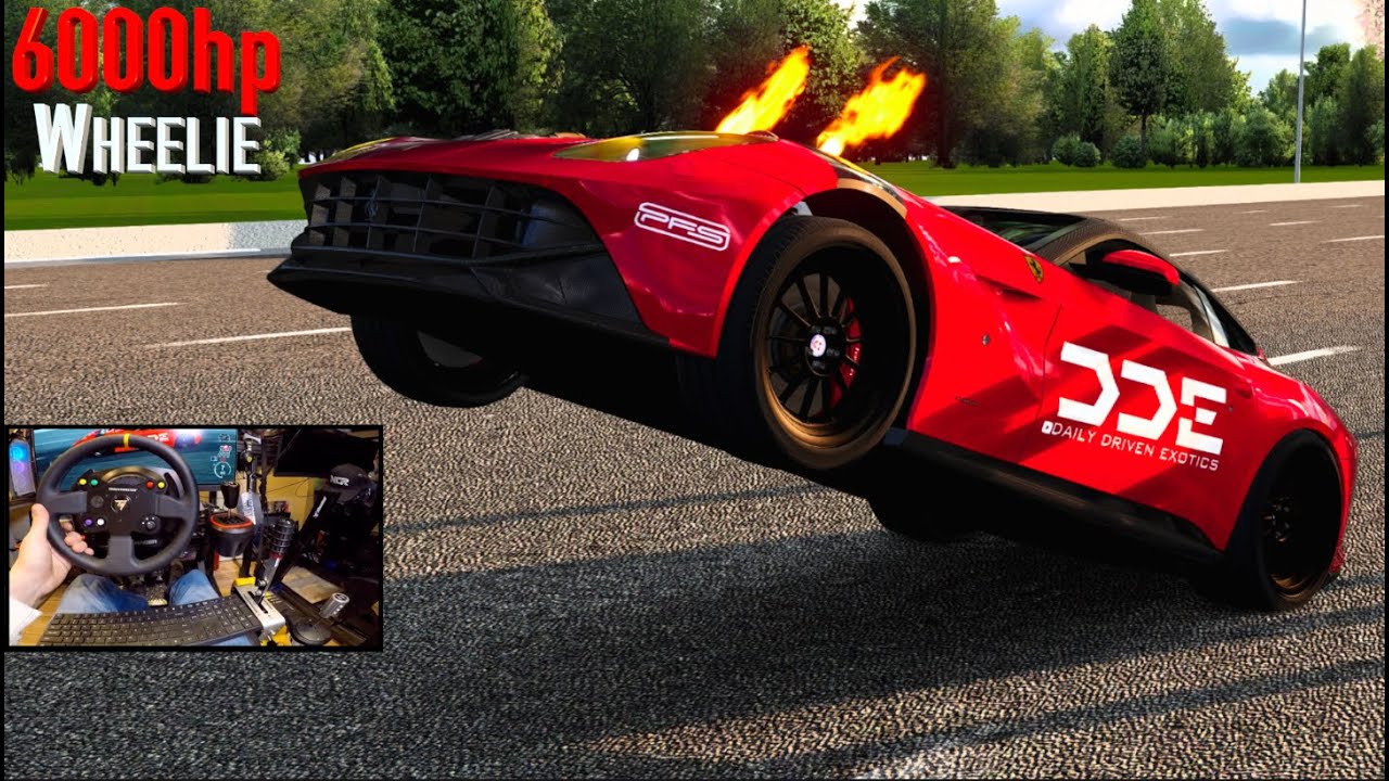 WHEELING 6000hp TWIN TURBO Ferrari F12 Down 12 Lane DRAG Racing SERVER ...
