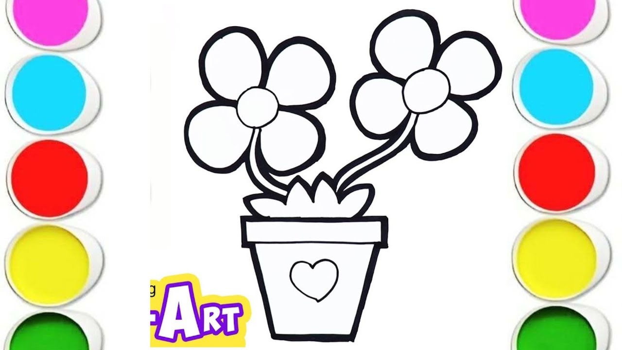 How to draw cute and easy flower pot draw | Easy drawing, painting and ...